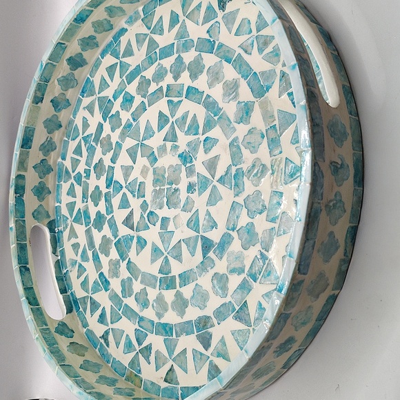 Accents | Vintage Round Mother Of Pearl Shell Serving Tray Lacquer ...